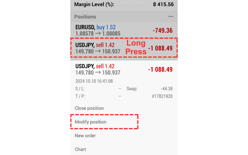 Modifying and Closing Positions on MT5 (Android) | Titan FX Research Hub