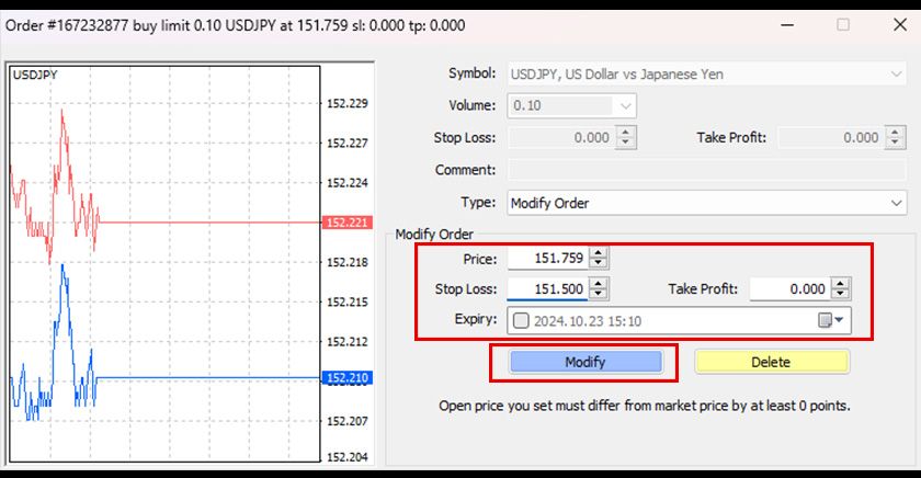 Guide to edit and cancel MT4 (Win) limit/stop orders. | Titan FX Research Hub