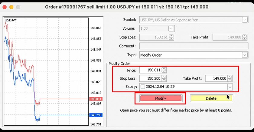 Modifying and Canceling Orders in MT4 (Mac) | Titan FX Research Hub